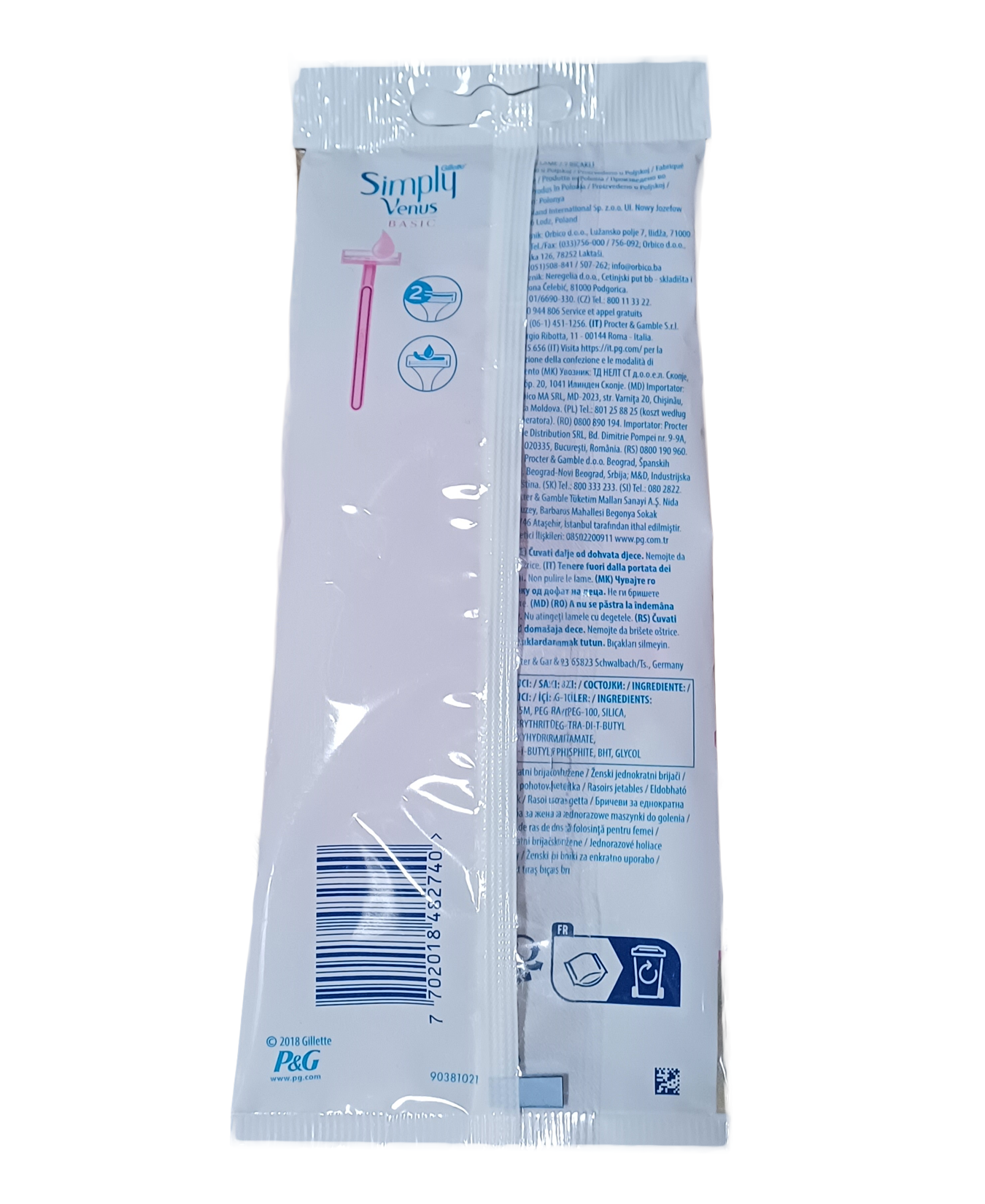 Gillette Venus Simply2 Basic Disposable Razor 5's Pink Pouch ...