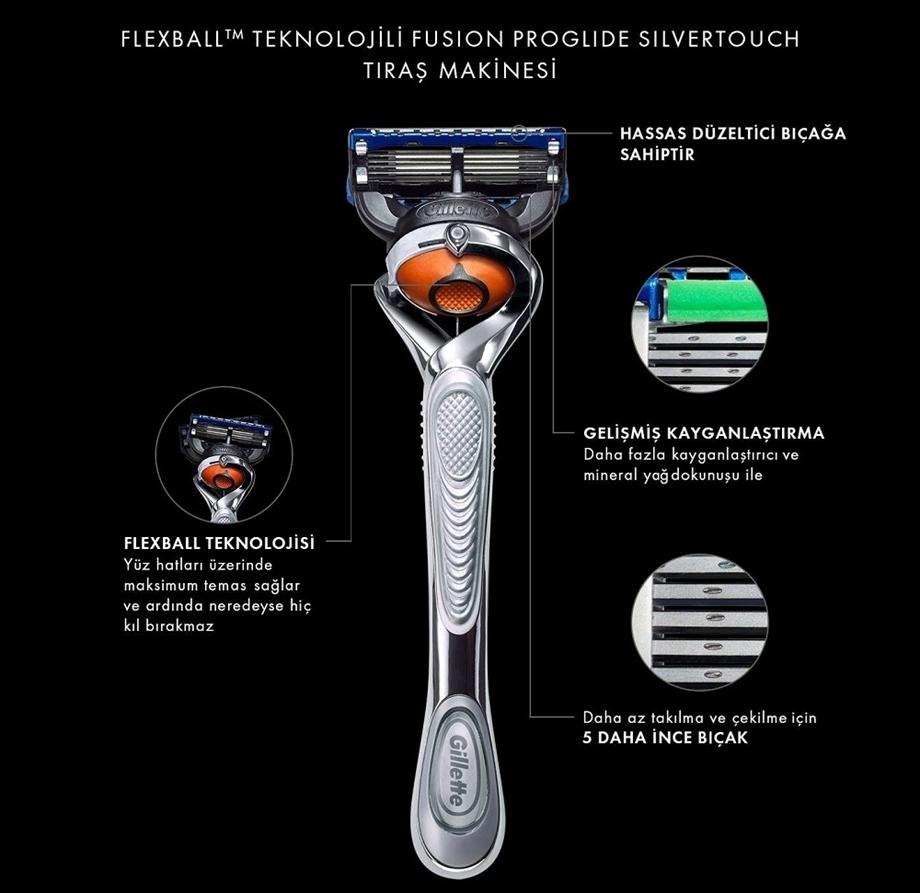 Gillette Fusion Proglide Flexball 2up Silvertouch Chrome Edition Tıraş ...